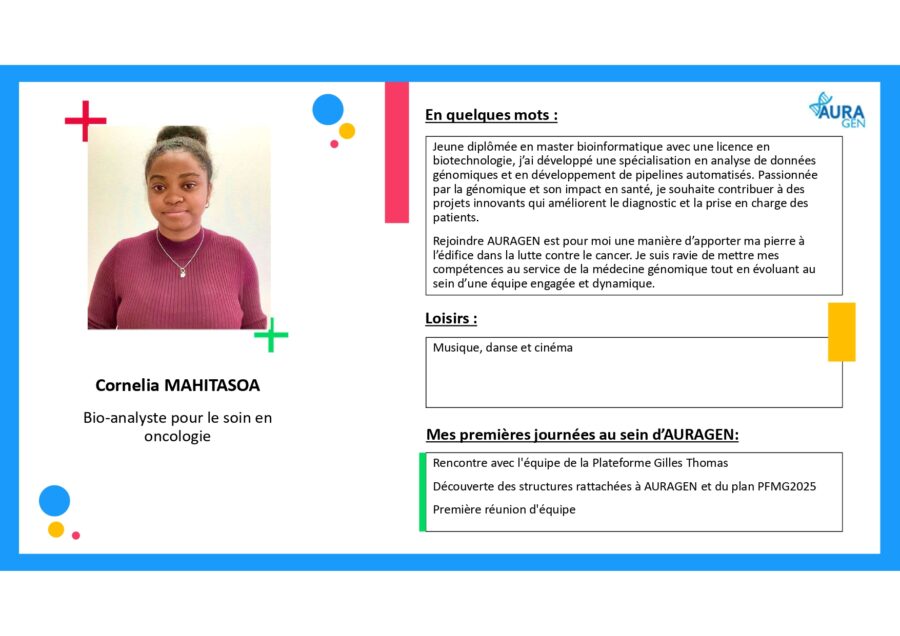 Arrivée de Cornelia MAHITASOA - Bioanalyste - AURAGEN | Auvergne Rhône ...